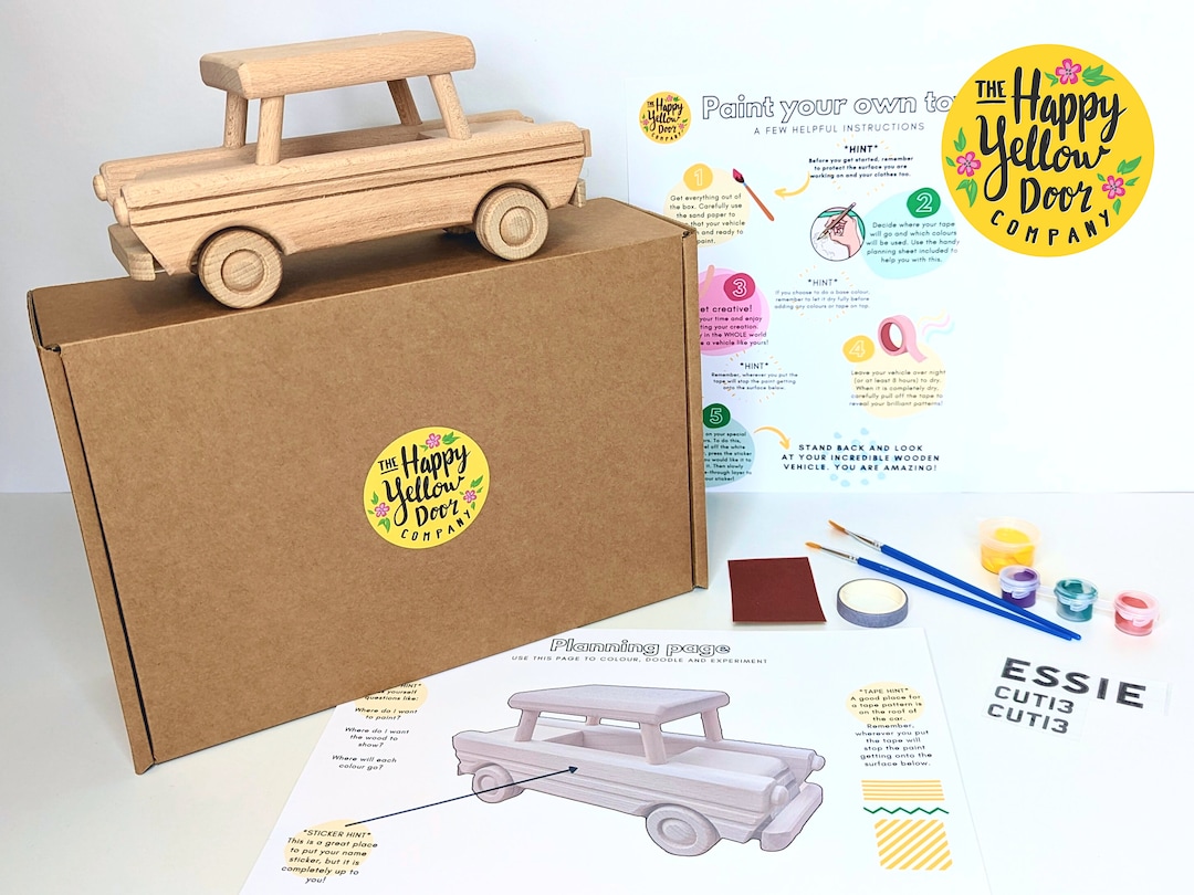 Paint Your Own Classic Car Wooden Toy Personalised CHOOSE COLOURS DIY ...