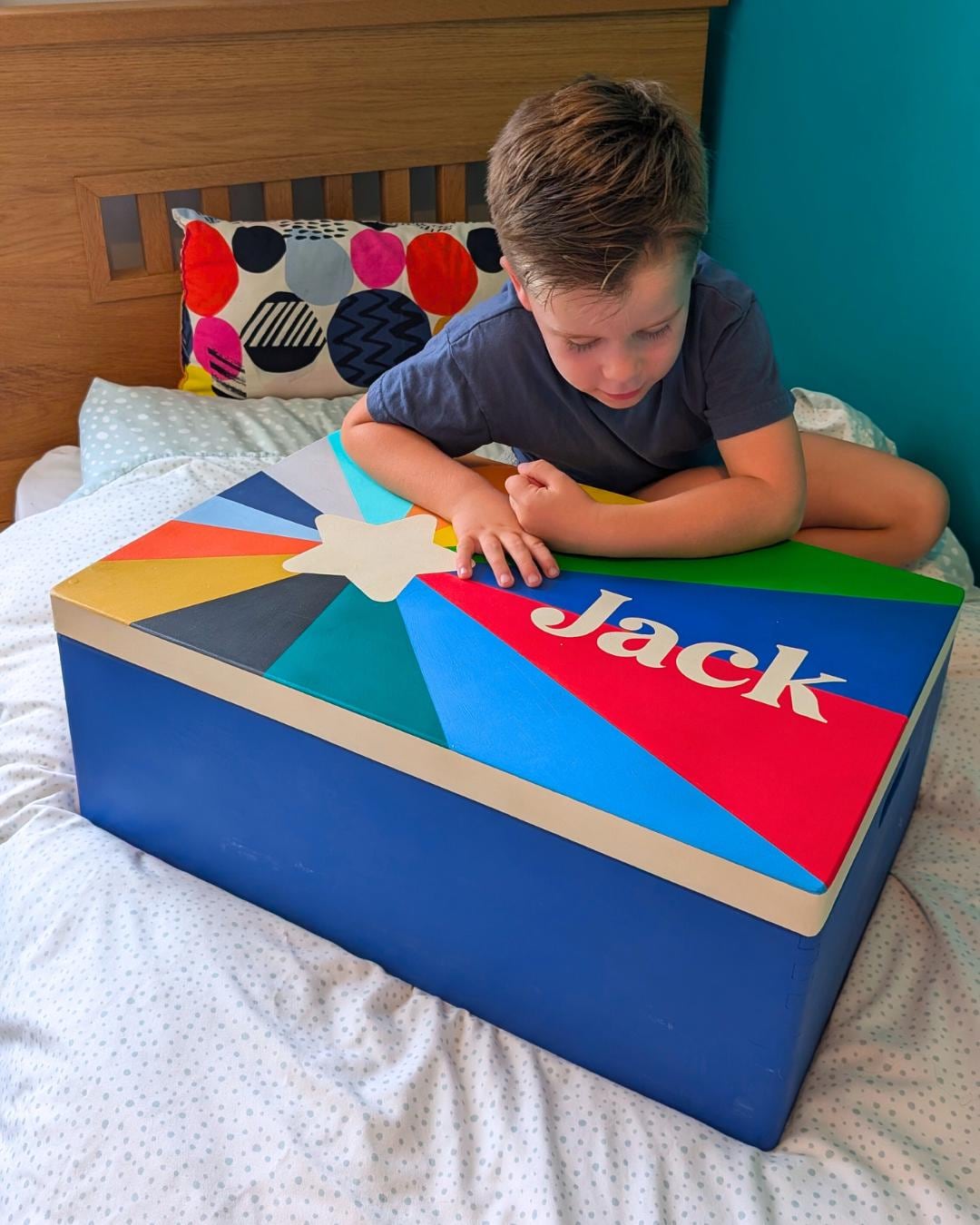Extra Large Personalised Toy Box, Hand-painted Memory Box, Rainbow Star ...