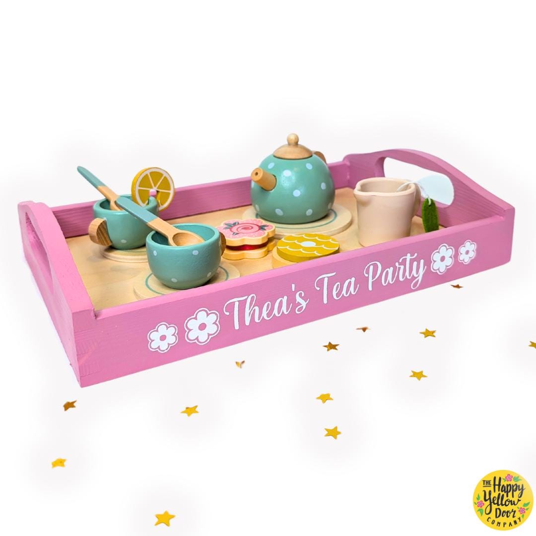 Personalised Tea Set Wooden CHOOSE YOUR COLOURS Add Your Name, Tea ...