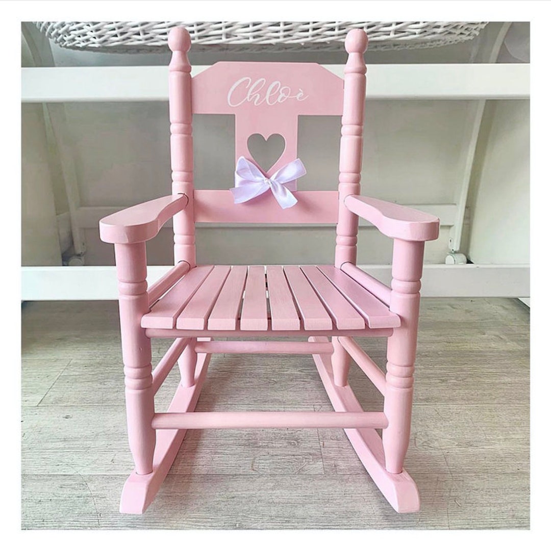 Children's All Pink Wooden Rocking Chair Personalised & Hand Painted ...