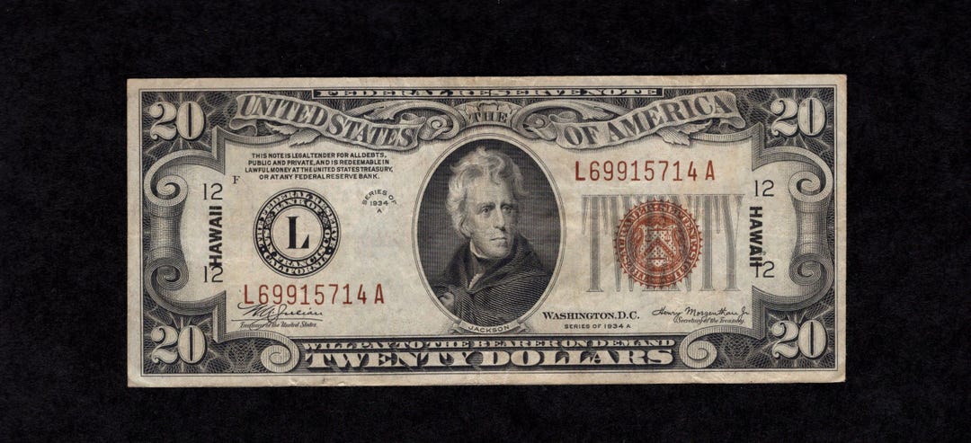 20 Dollar 1934A Hawaii Note - Emergency Currency - WW2 - Hawaii ...