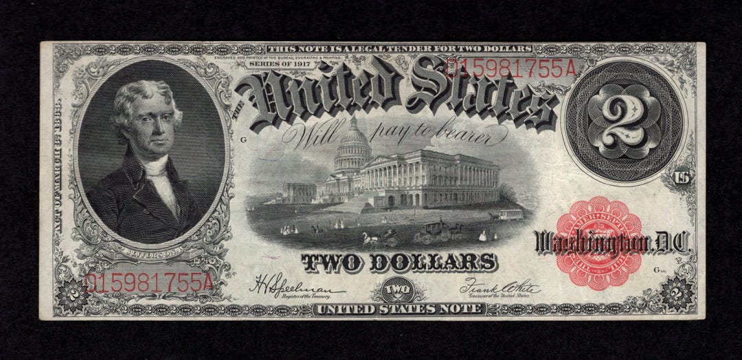 2 Dollar 1917 Legal Tender - United States Note - USN - Authentic ...