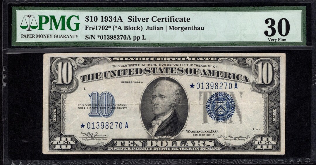 Star Note - 10 Dollar 1934A Silver Certificate Star - Fr 1702 ...