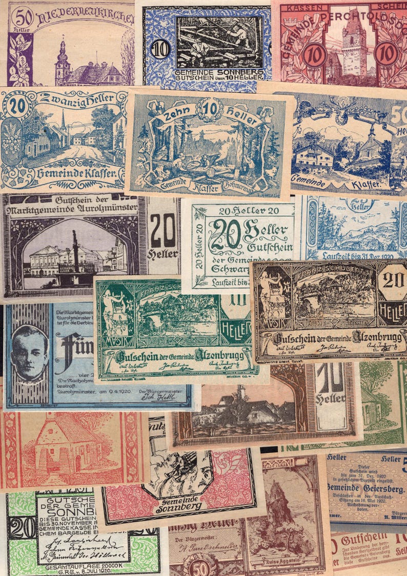 Pack of 15 Different Notgeld - Austria - Emergency Money - WWI - 1920 ...