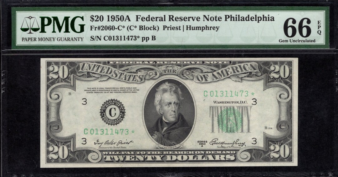 Star Note 20 Dollar 1950A FRN Star Philadelphia District Federal Reserve Note Authentic ...