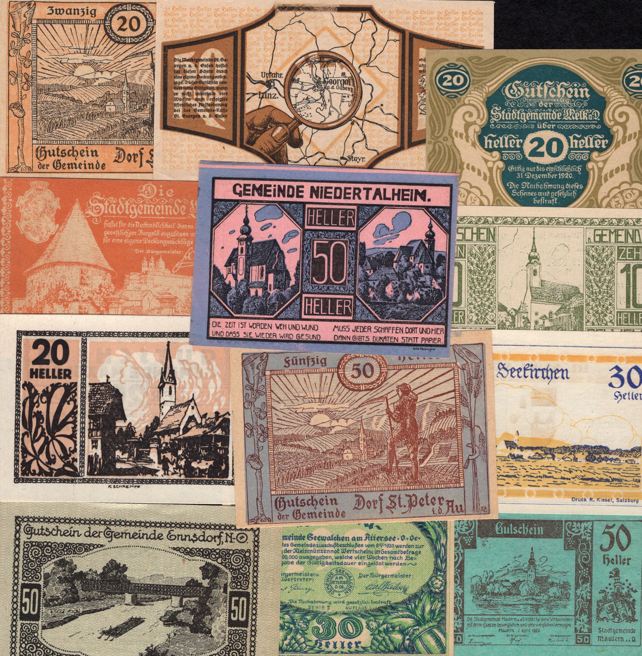 Pack of 15 Different Notgeld - Austria - Emergency Money - WWI - 1920 ...