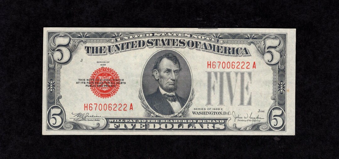 5 Dollar 1928E Legal Tender - United States Note - USN - Authentic ...