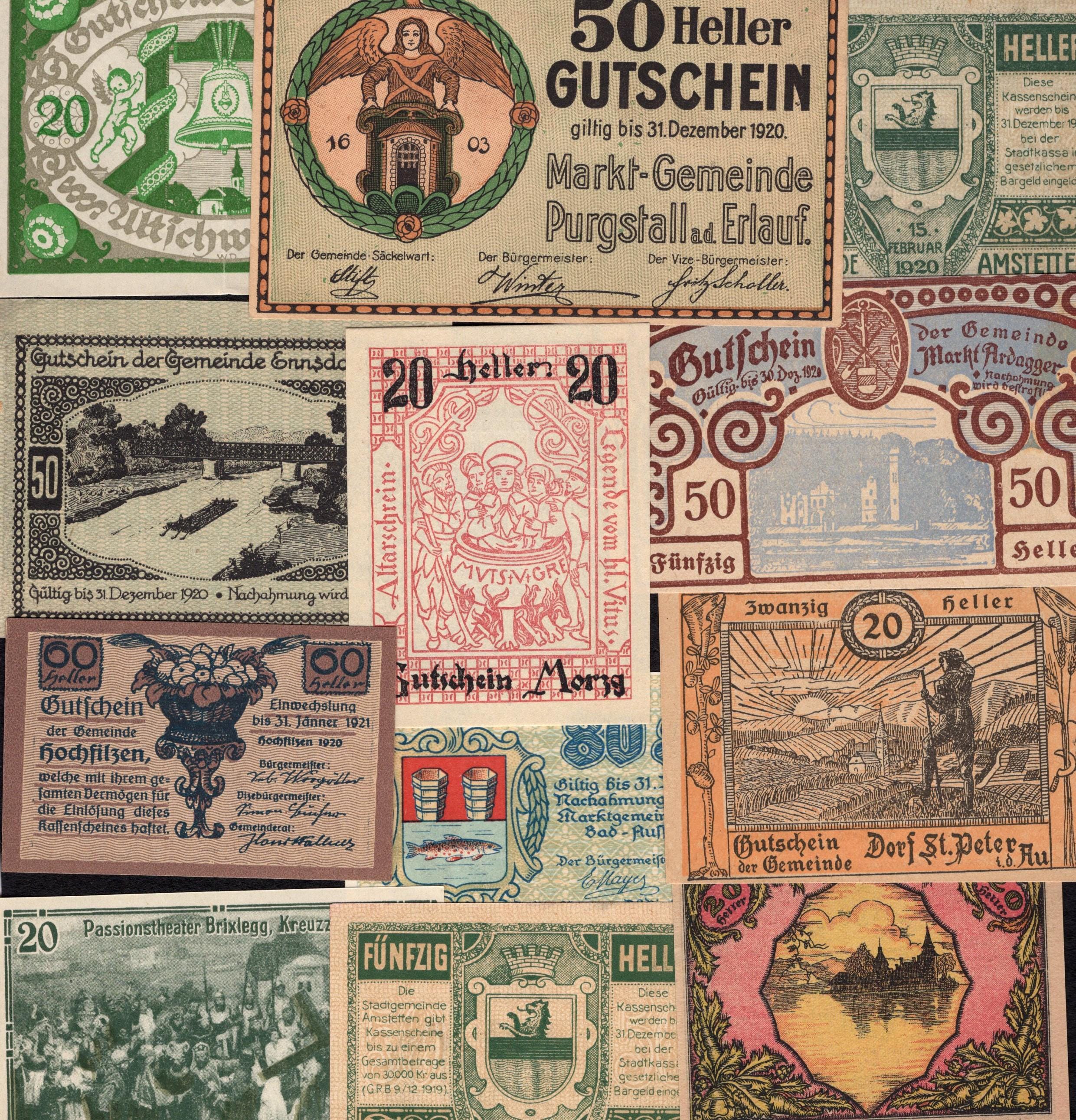 Pack of 15 Different Notgeld - Austria - Emergency Money - WWI - 1920 ...