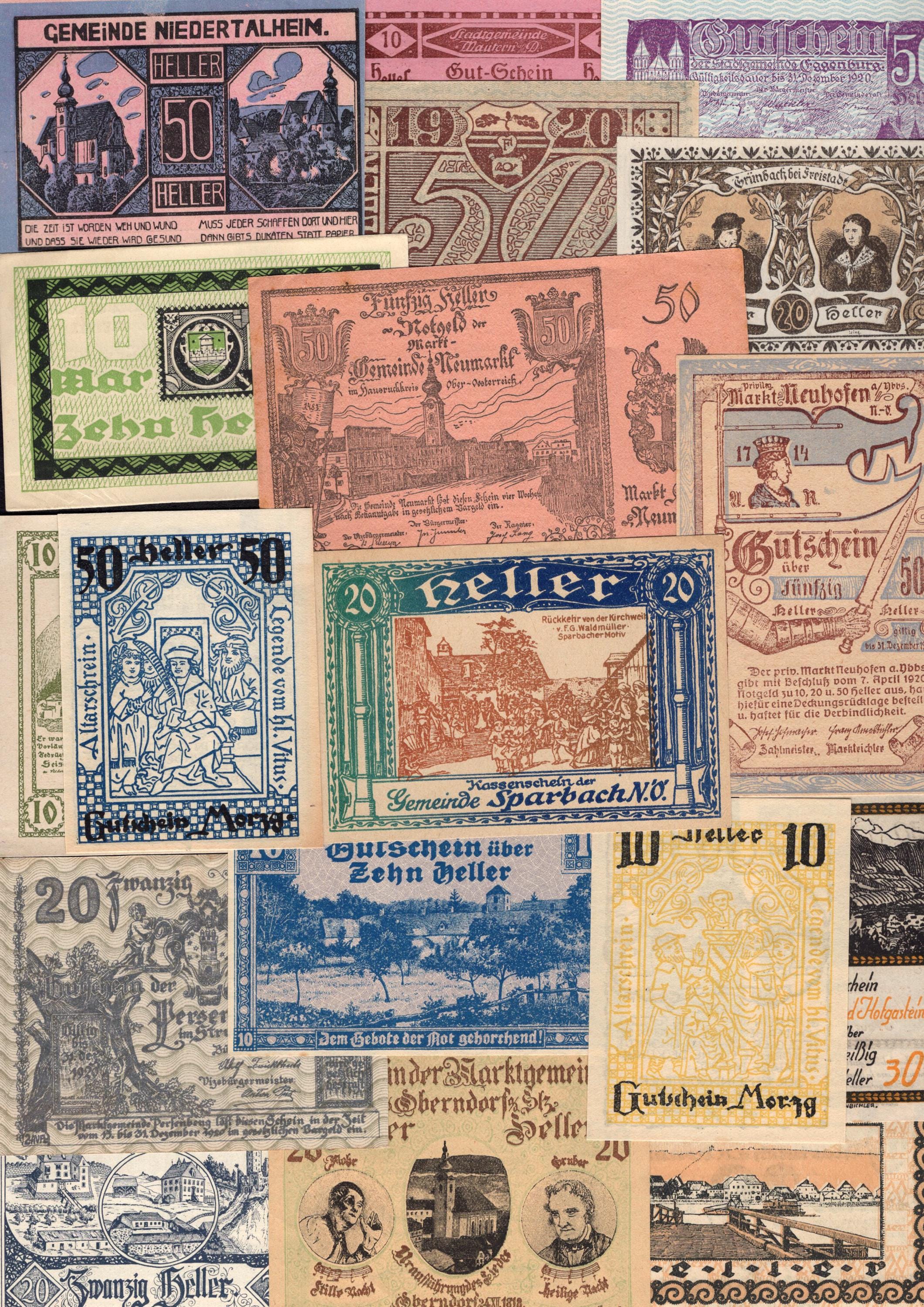 Pack of 15 Different Notgeld - Austria - Emergency Money - WWI - 1920 ...
