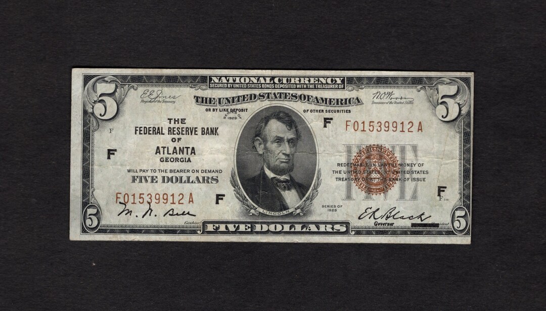 5 Dollar 1929 FRBN of Atlanta - Federal Reserve Note - Atlanta District ...