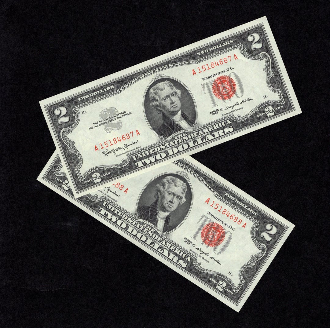 2 Note Consecutive Set - 2 Dollar 1963 Legal Tender - United States ...