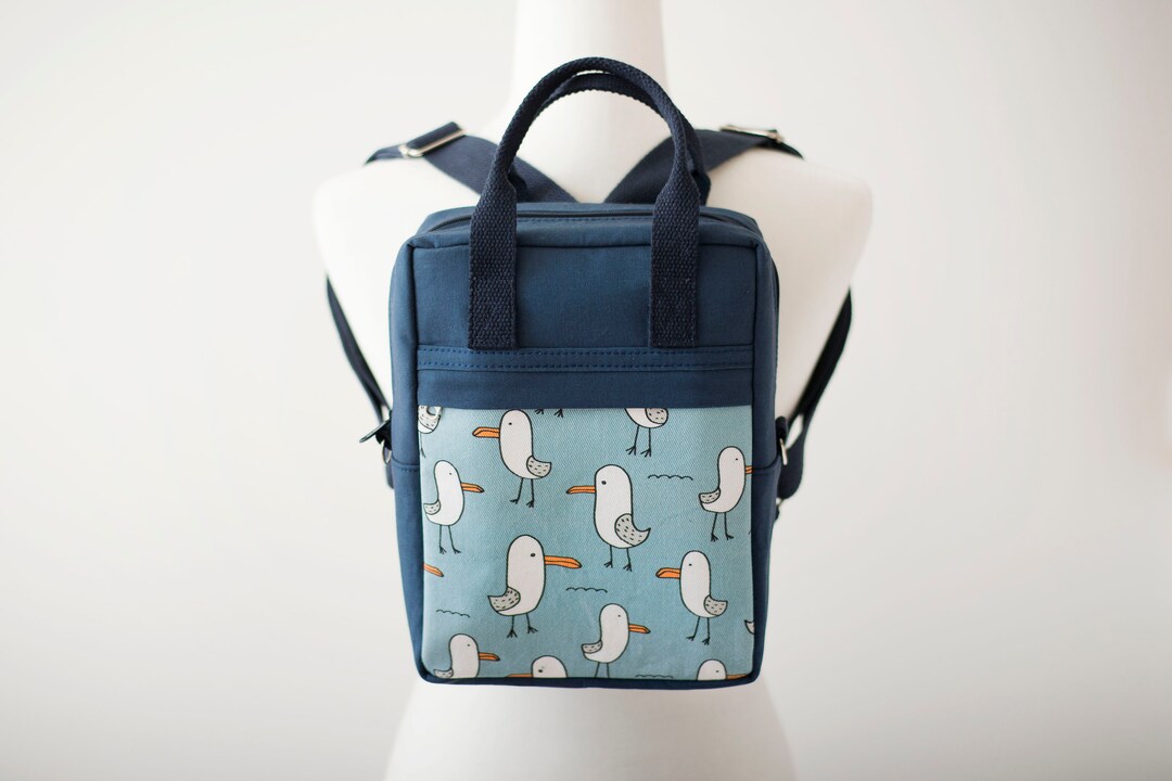 Blue Mini Backpack. Small Canvas Backpack. Mini Making Backpack. Bird ...