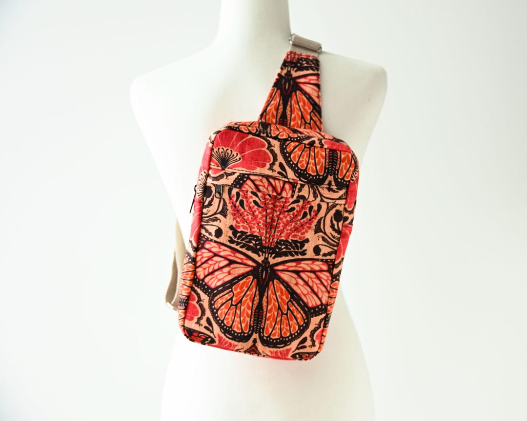 Monarch Butterfly Crossbody Sling. Denim Backpack Purse. Orange ...