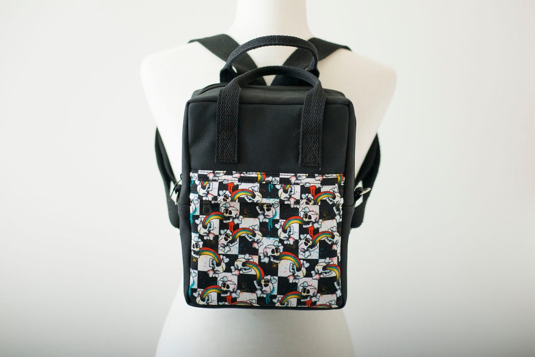 Checkered Skull Backpack. Small Canvas Backpack. Mini Making Backpack ...