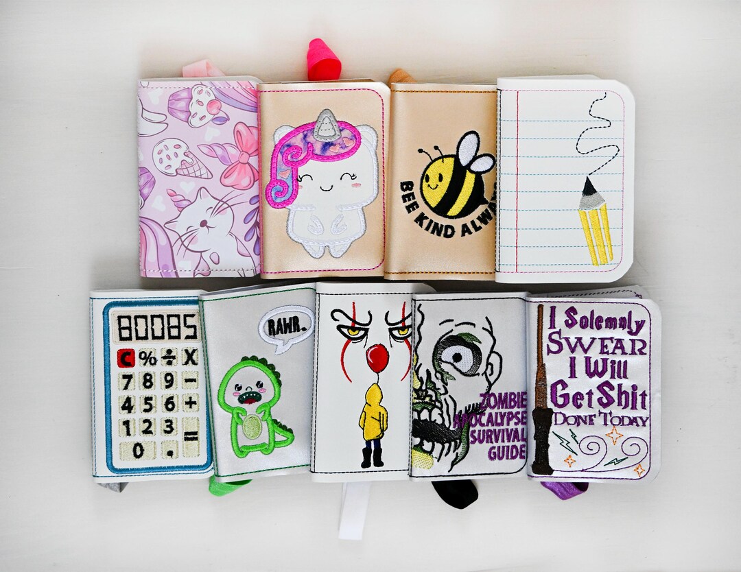 Embroidered Mini Notebook Holder: Appliqued Design, Elastic Closure - Etsy