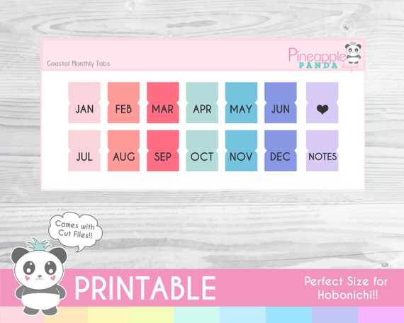 Coastal Monthly Tabs Printable Planner Stickers Hobo - Etsy