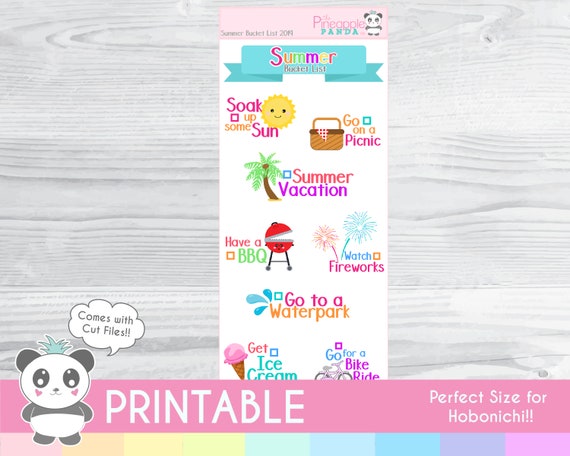 Summer Bucket List Printable Planner Insert Stickers Hobo | Etsy