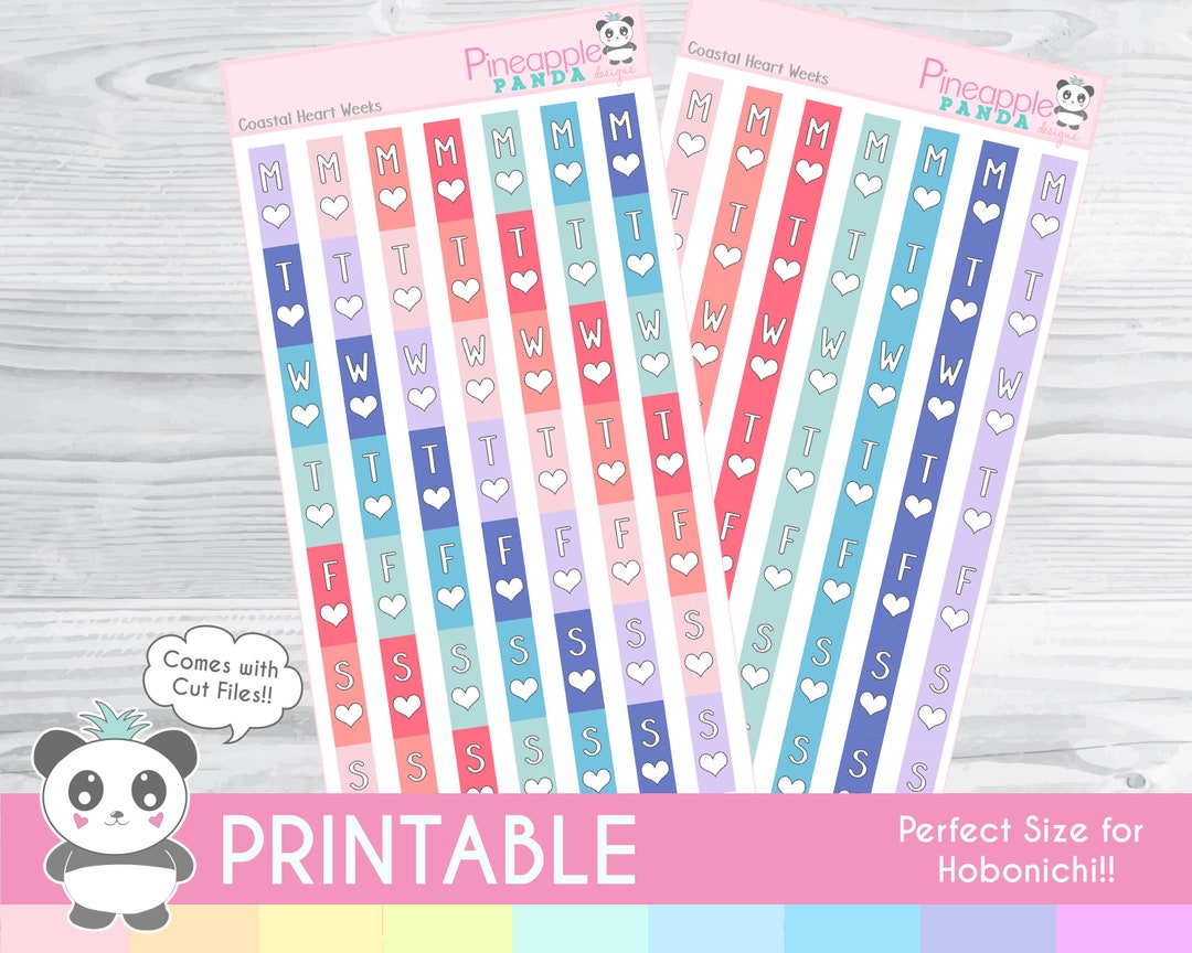 Coastal Week Date Strips - Heart Weekly - Printable Planner Stickers ...