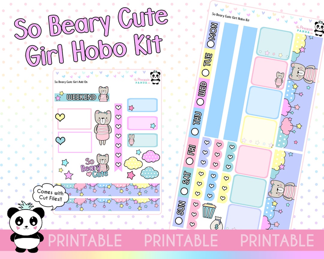 PRINTABLE so Beary Cute Girl Hobo Kit - Hobonichi Weeks Kit - Weekly ...