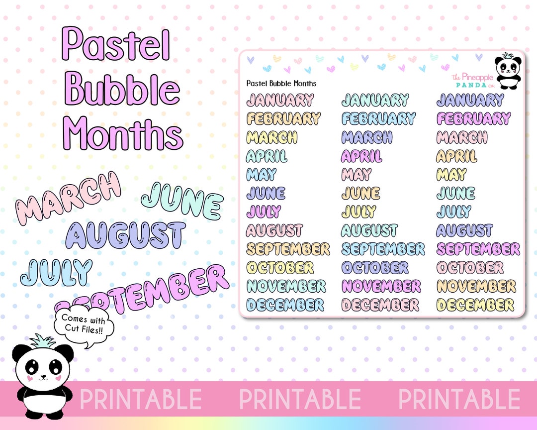 PRINTABLE Pastel Bubble Months - Weekly Planner Stickers - Hobo ...