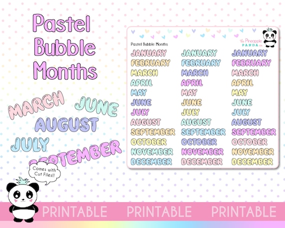 PRINTABLE Pastel Bubble Months Weekly Planner Stickers | Etsy