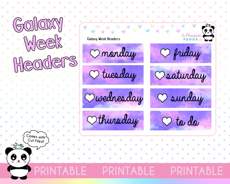 PRINTABLE Galaxy Week Headers Planner Stickers Hobo Weeks - Etsy PRINTABLE Galaxy Week Headers Planner Stickers Hobo Weeks - Etsy