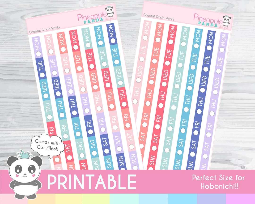 Coastal Week Date Strips - Circle Weekly - Printable Planner Stickers ...