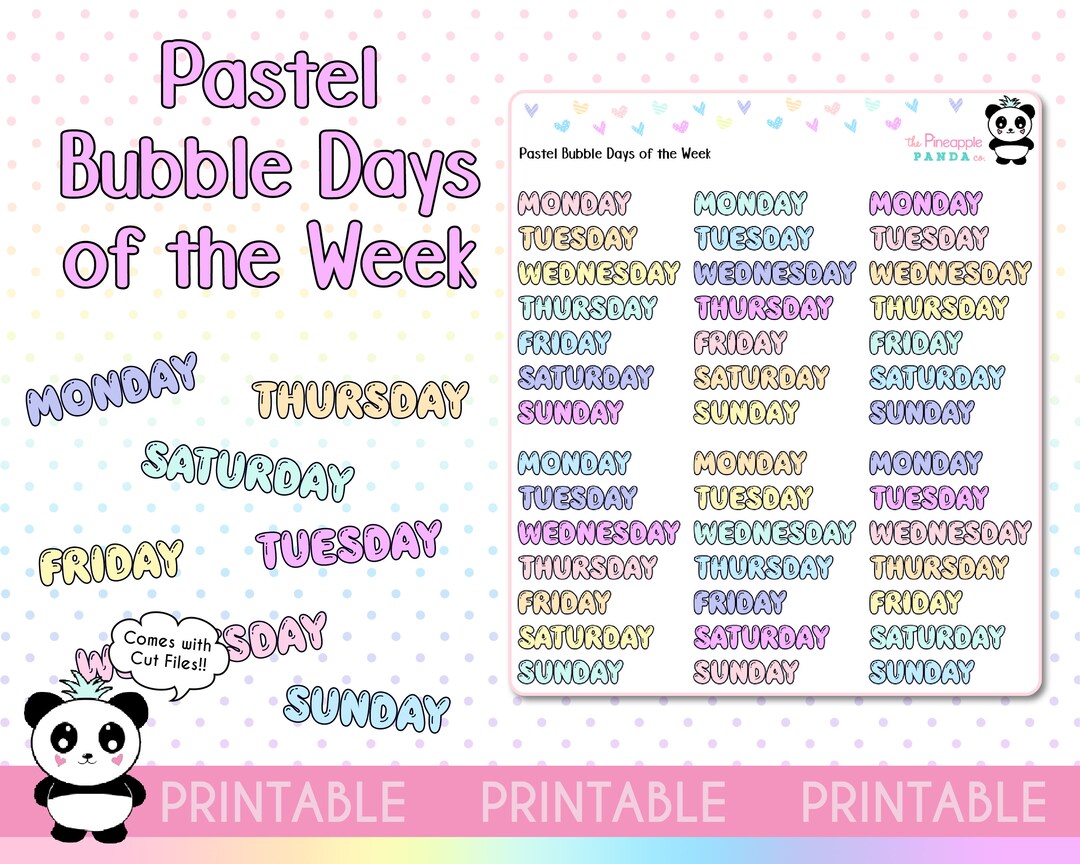 PRINTABLE Pastel Bubble Days of the Week - Weekly Planner Stickers ...