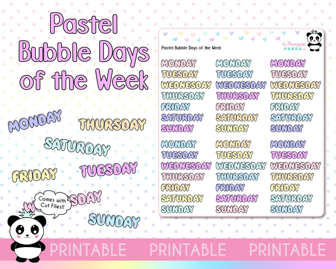 PRINTABLE Pastel Bubble Days of the Week Weekly Planner - Etsy
