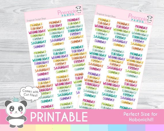 Adorable Tropical Days of the Week Words Printable Planner | Etsy