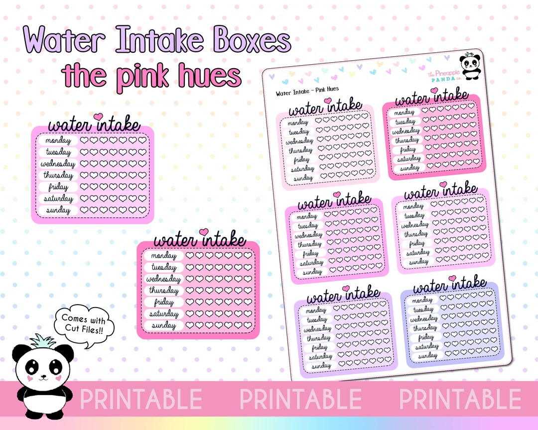PRINTABLE Water Intake H20 Boxes Pink Hobo Weeks Hobonichi Erin Condren ...