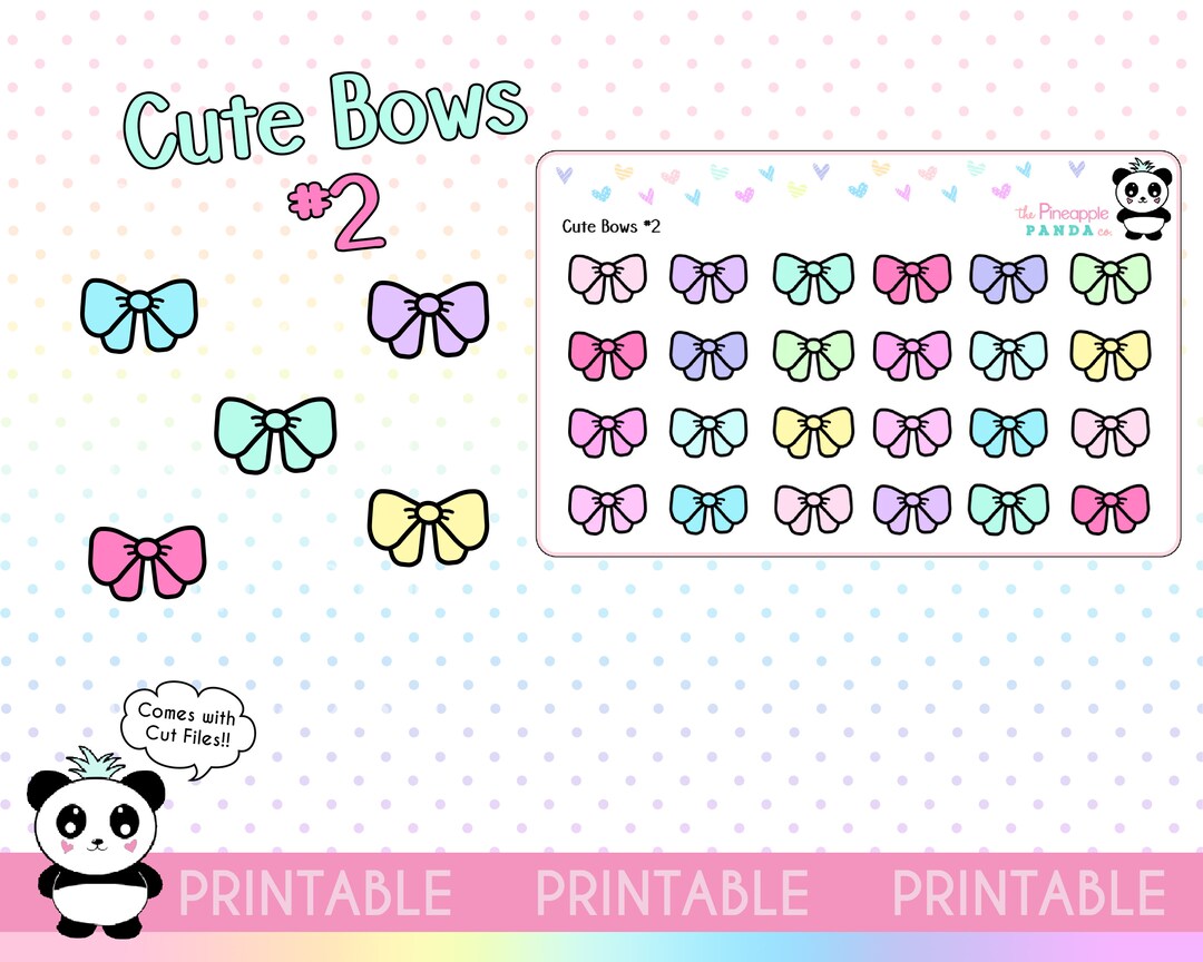 PRINTABLE Adorable Cute Bows - Planner Stickers - Hobo Weeks Hobonichi ...