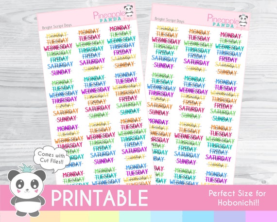 Adorable Bright Days of the Week Words Printable Planner | Etsy