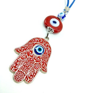Red Hamsa Hand, Evil Eye Glass Bead Wall/car Decor, Turkish Handmade ...