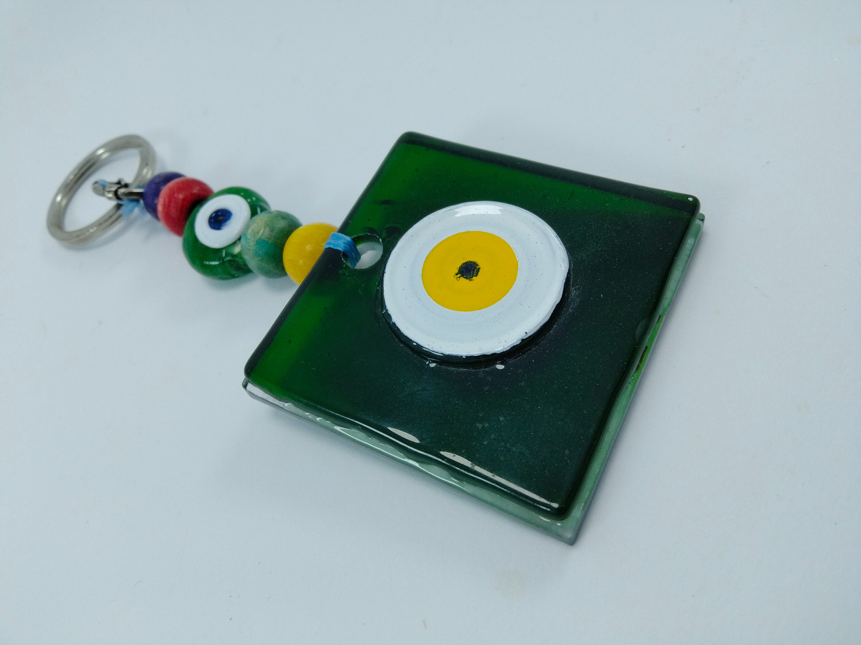Green Evil Eye Moulded Glass Bead Key Chain, Turkish Handmade Amulet ...