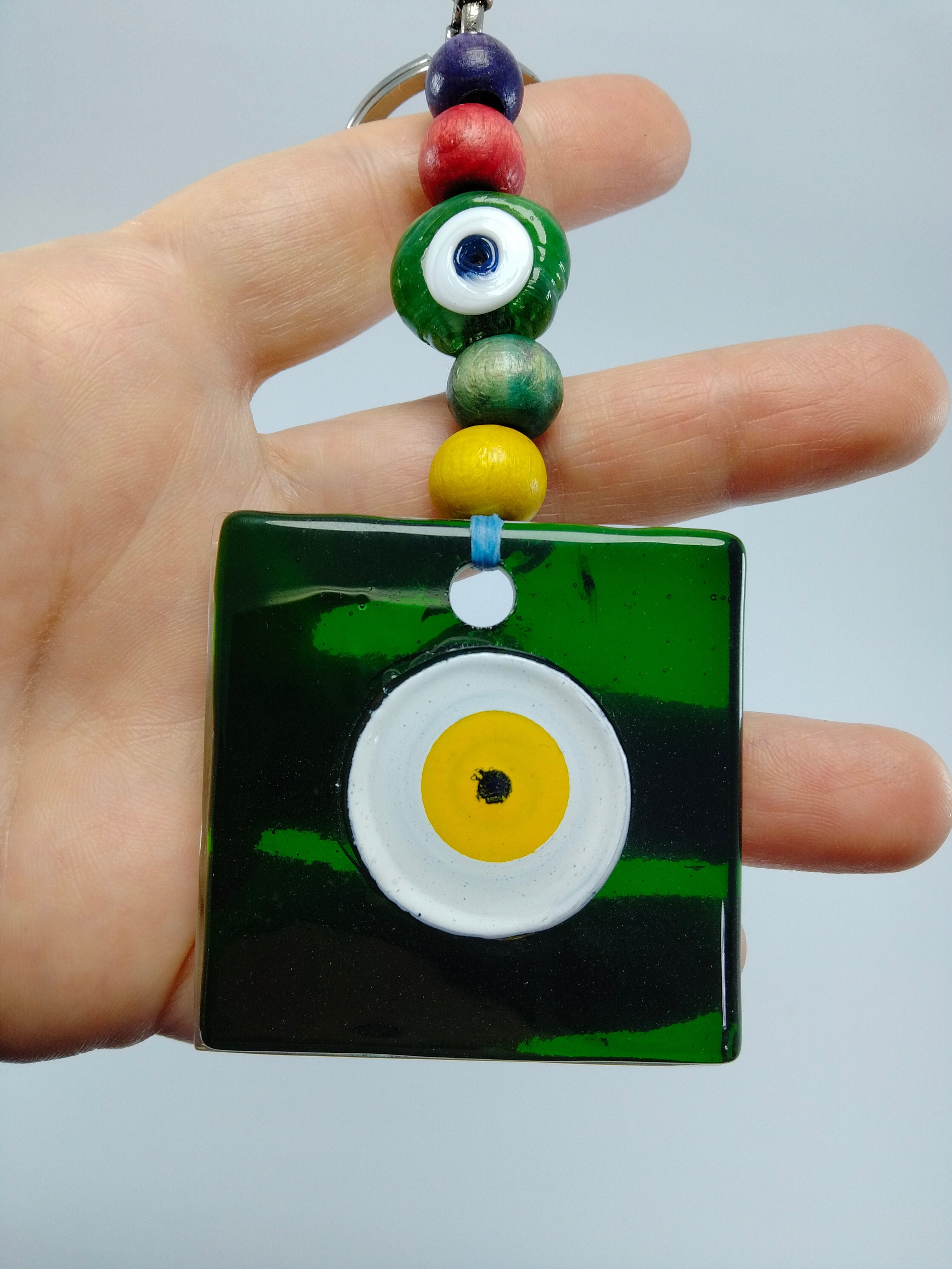 Green Evil Eye Moulded Glass Bead Key Chain, Turkish Handmade Amulet ...
