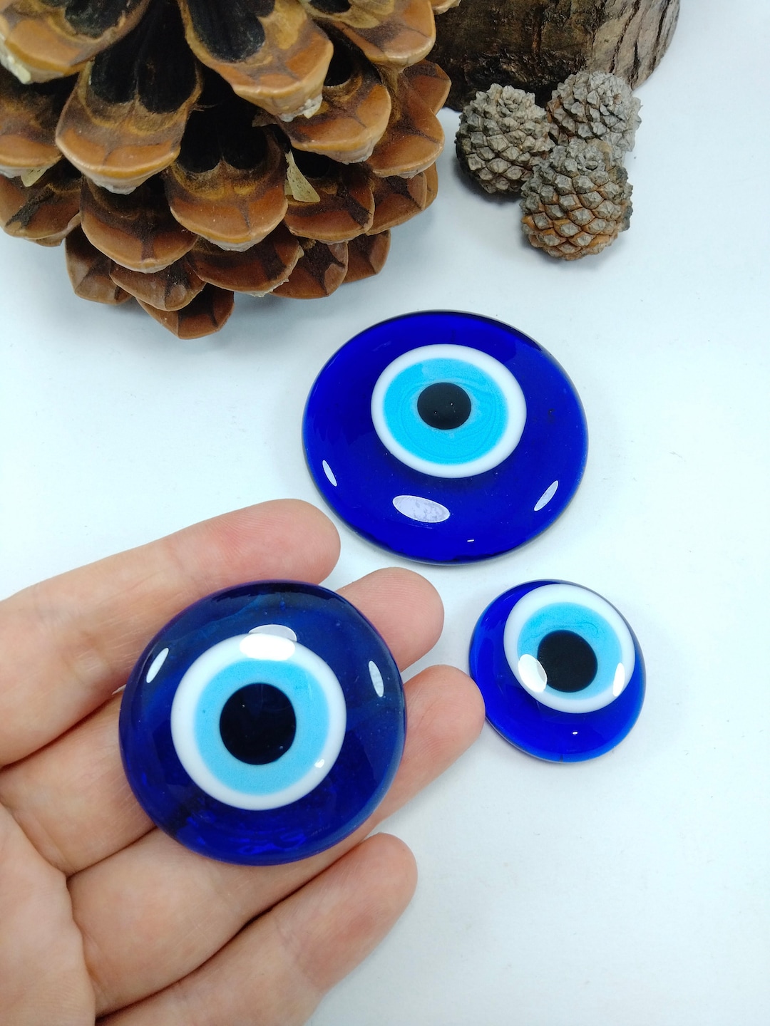 Evil Eye Set of 3 Glass Beads Home Decor Without Holes, 5.5-4-3 Cm ...