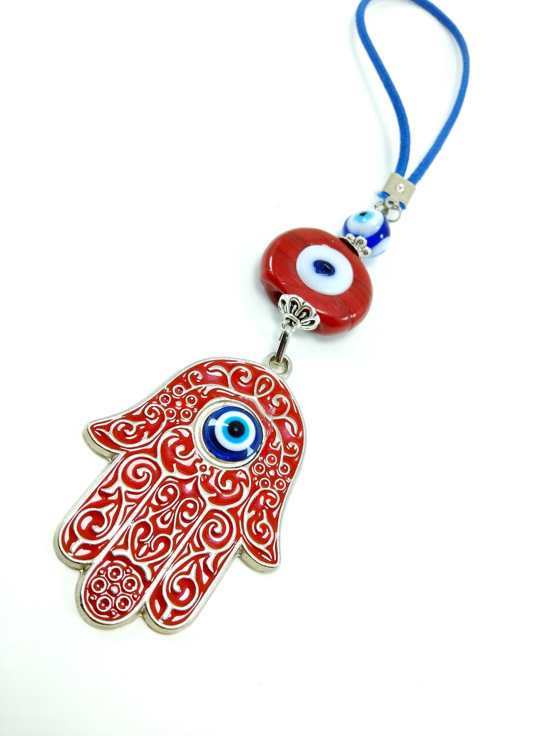 Red Hamsa Hand, Evil Eye Glass Bead Wall/car Decor, Turkish Handmade ...
