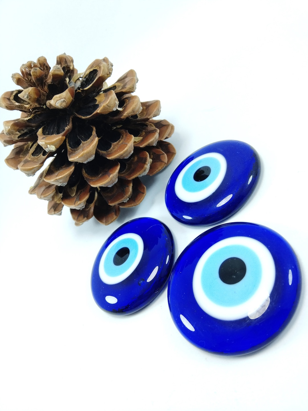 Evil Eye Set of 3 Glass Beads Home Decor Without Holes, 5.5 Cm Turkish ...