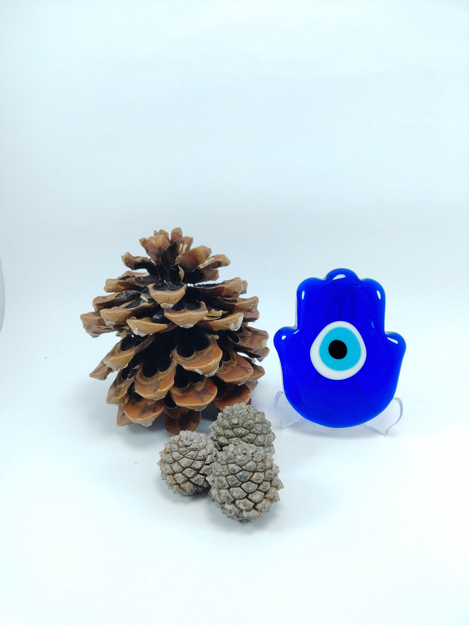Hamsa Hand Glass Evil Eye Without a Hole, Turkish Handmade Big Amulet ...