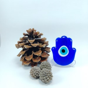 Hamsa Hand Glass Evil Eye Without a Hole, Turkish Handmade Big Amulet ...
