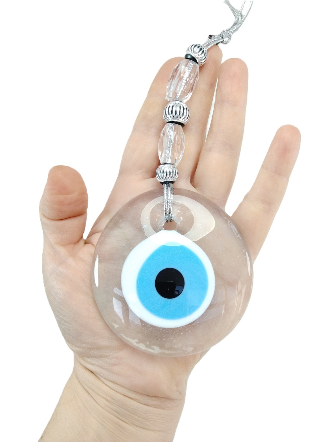 Clear Evil Eye Glass Bead 9 Cm Wall Hanging, Turkish Handmade Big ...