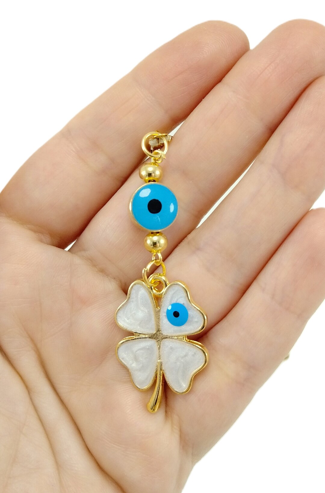 Gold-plated Four-leaf Clover Car Decor, Evil Eye Car Decor, Turkish ...