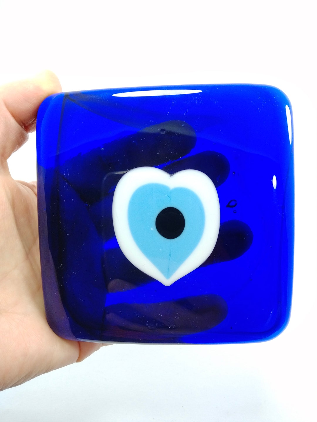 Square Glass Evil Eye Without a Hole 10 Cm Turkish Handmade Big Amulet ...