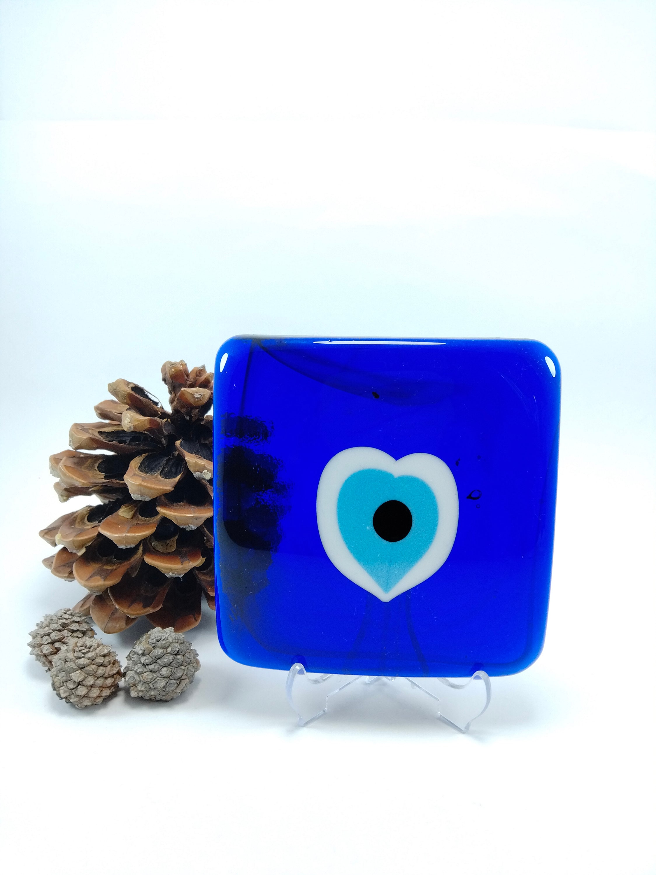 Square Glass Evil Eye Without a Hole 10 Cm Turkish Handmade Big Amulet ...