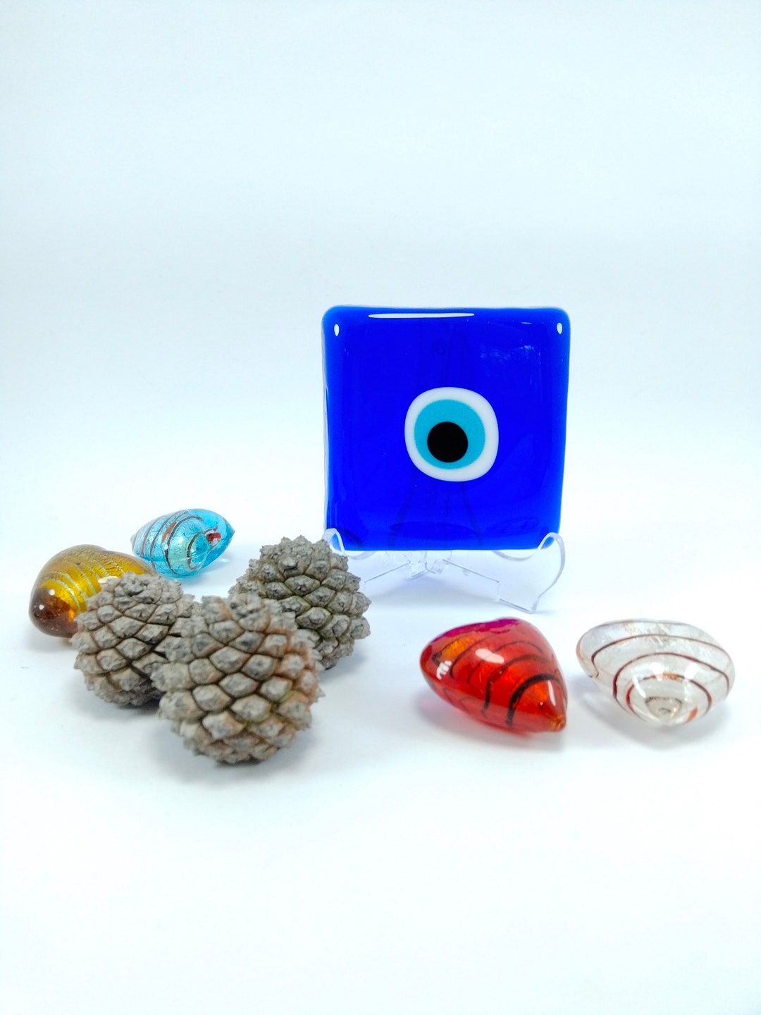 Square Glass Evil Eye Without a Hole, Turkish Handmade Big Amulet ...