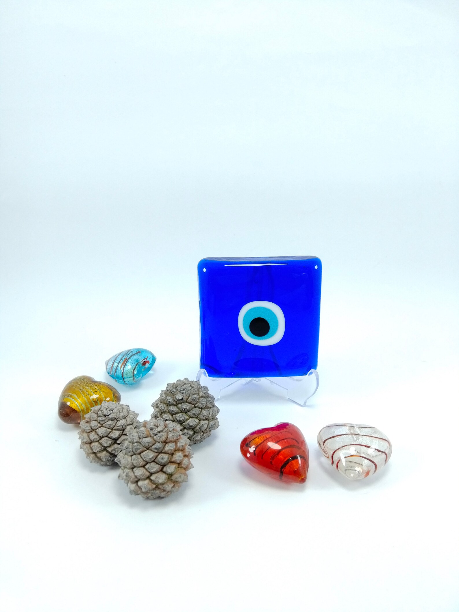 Square Glass Evil Eye Without a Hole, Turkish Handmade Big Amulet ...