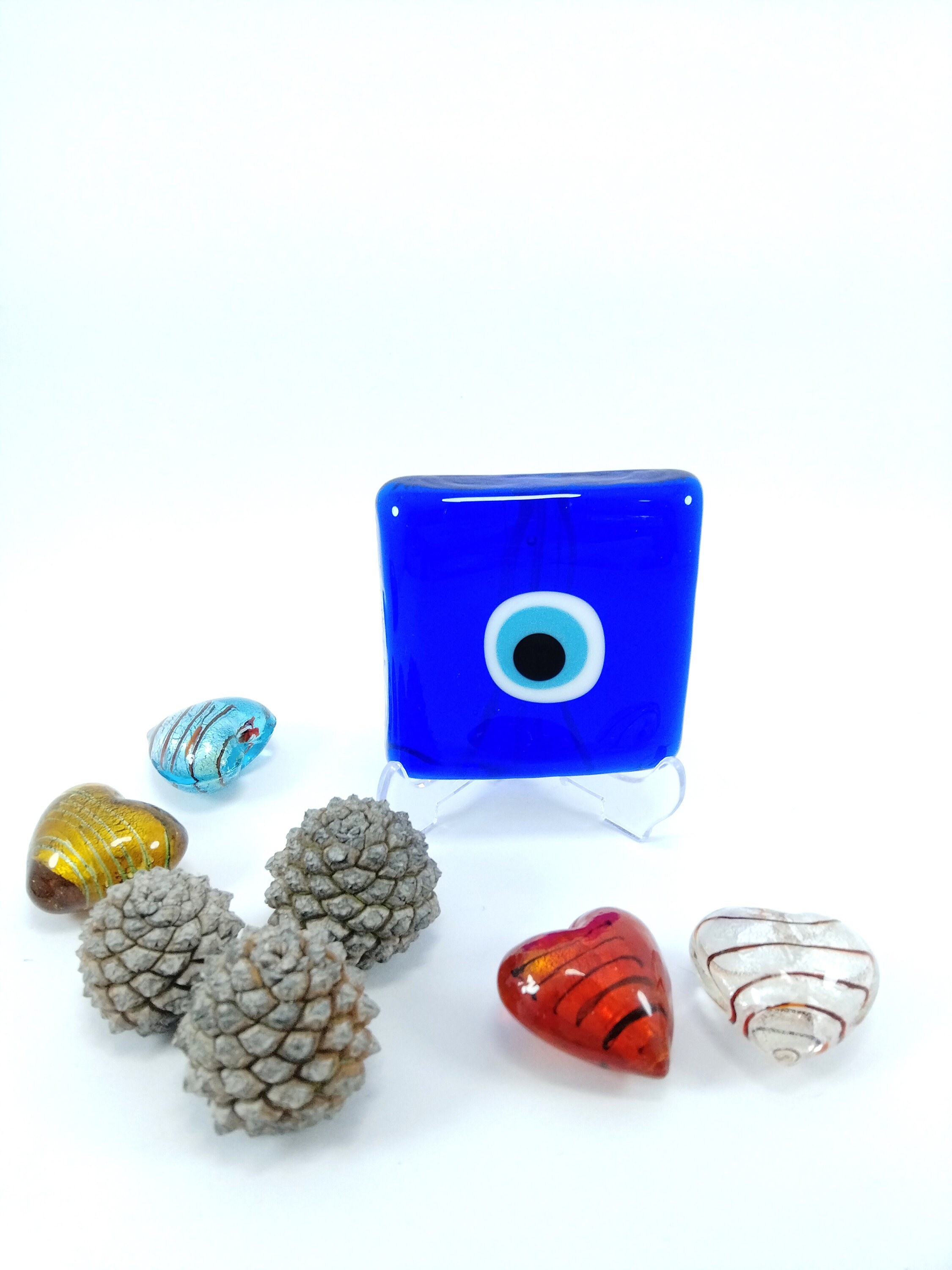 Square Glass Evil Eye Without a Hole, Turkish Handmade Big Amulet ...