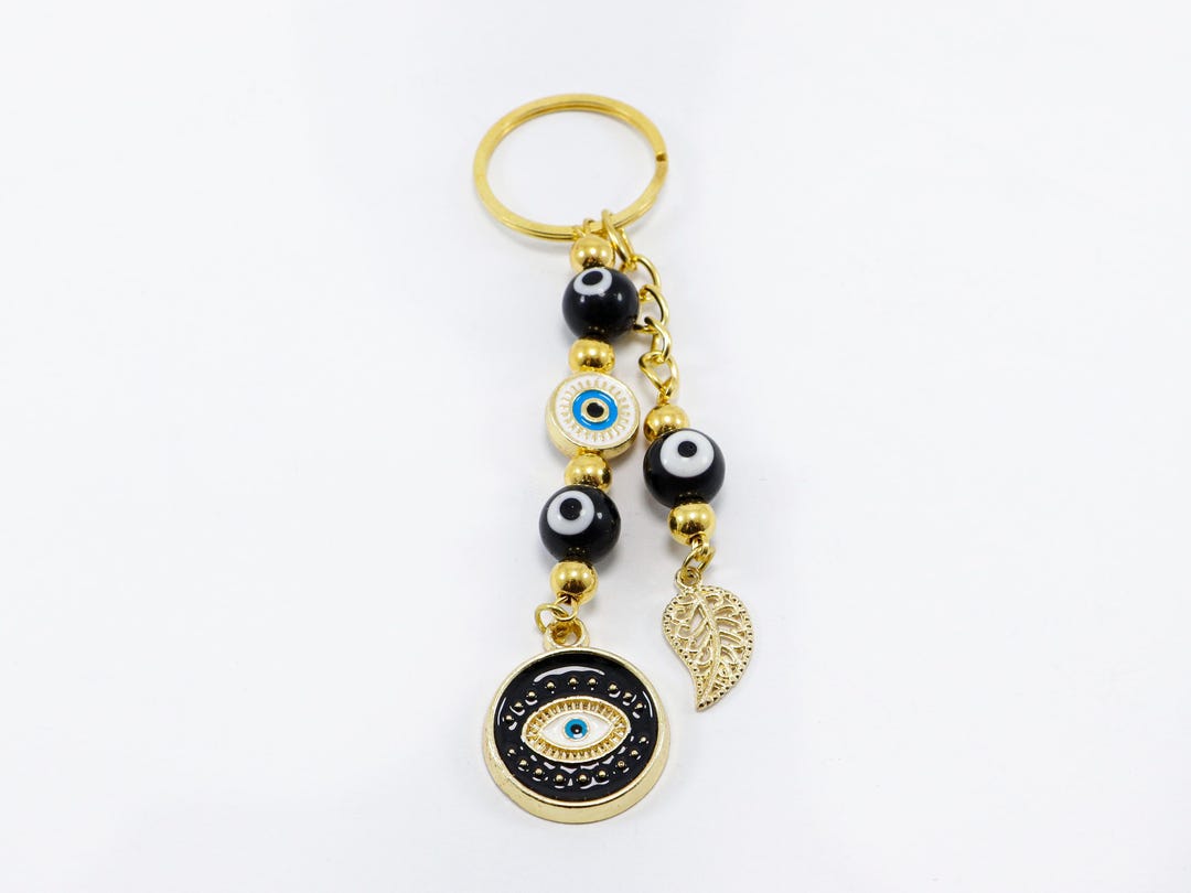 Black Evil Eye Keychain, Unique Protection Gifts, Turkish Gold Color ...
