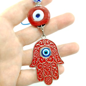 Red Hamsa Hand, Evil Eye Glass Bead Wall/car Decor, Turkish Handmade ...